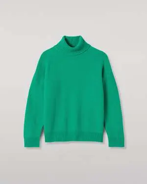 Johnstons Of Elgin Maggie Reverse Stitch Roll Neck Cashmere Jumper - Green