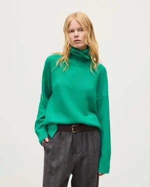 Johnstons Of Elgin Maggie Reverse Stitch Roll Neck Cashmere Jumper - Green