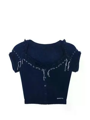 SHUSHU/TONG Contrast Stitch Ruffled Cardigan - Blue