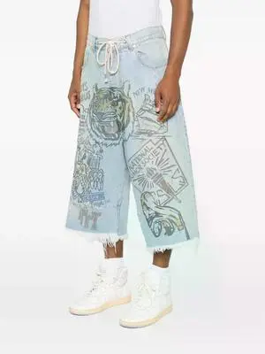 SECND SLF Graphic Print Raw-cut Shorts