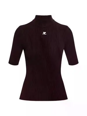 COURREGES Ribbed Logo Patch T-shirt - Red