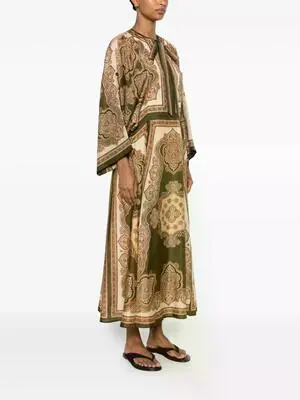 Zimmermann Paisley-print Pussy-bow Midi Dress - Green