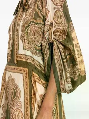 Zimmermann Paisley-print Pussy-bow Midi Dress - Green