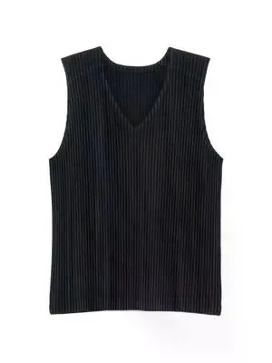 Issey Miyake Pleated V-neck Sleeveless Top - Blue