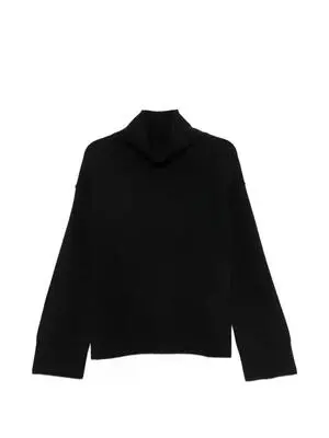 Soft Goat Roll Neck Ribbed Trim Sweater - Black