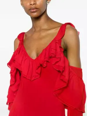 Blumarine Ruffled Cold-shoulder Maxi Dress