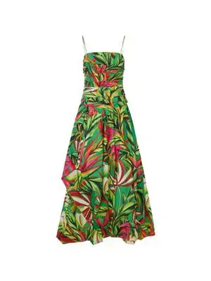 Farm Rio Tropical Dream Floral-print Ruched Dress - Green