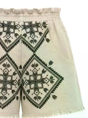 Greek Archaic Kori Geometric Embroidery Linen Shorts