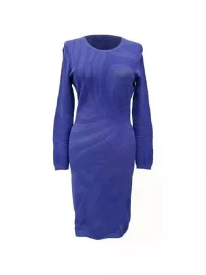 Versace Wavy Pattern Long Sleeve Midi Dress