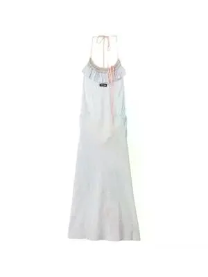 Miu Miu Embroidered Marocain Crepe Dress - Blue