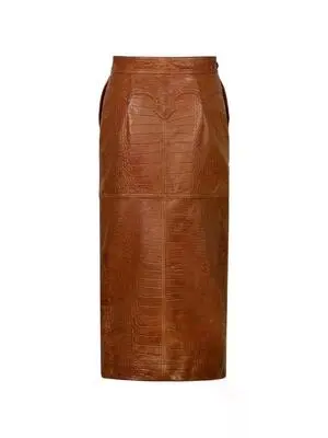 Johanna Ortiz Croc-effect Leather Skirt - Brown