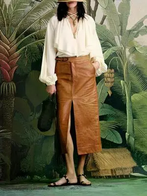 Johanna Ortiz Croc-effect Leather Skirt