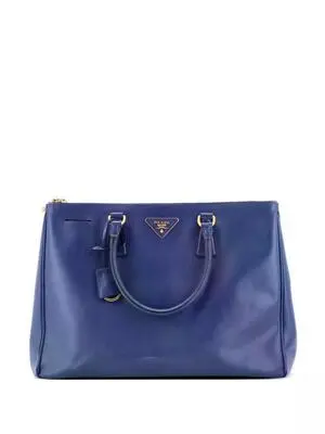 Prada Lux Saffiano Leather Double Zip Tote Bag - Blue