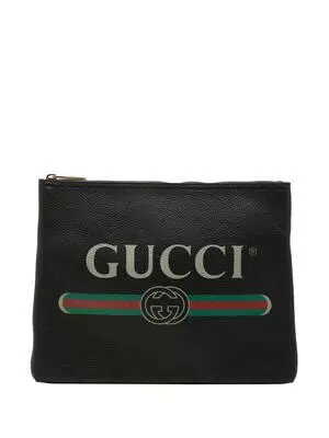 Gucci 2016-2026 Medium Calfskin Logo Portfolio Clutch Bag - Black