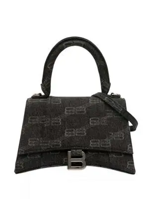 Balenciaga Bb Monogram Denim Hourglass Top Handle Bag - Black