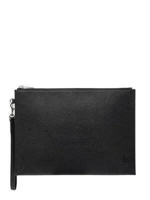 Saint Laurent Grained Calfskin Monogram Clutch Bag - Black
