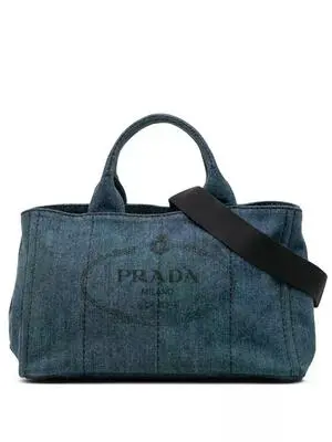 Prada Canapa Large Denim Satchel - Blue