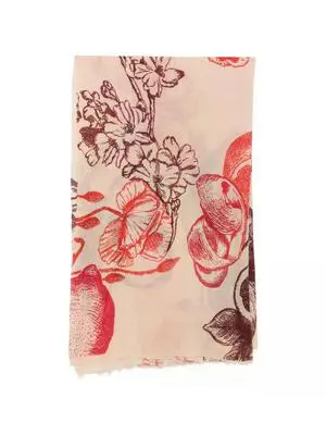 MOULETA Floral-print Frayed Scarf - Neutrals