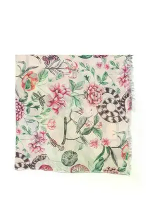 MOULETA Floral-print Frayed Scarf - Neutrals