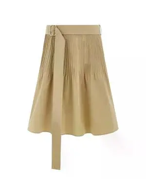 FERRAGAMO Pleated Skirt With Belted Waist - Neutrals