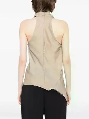 YEHUAFAN Walnut Draped-neck Halterneck Sleeveless Top