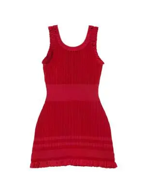 Versace Ruffled Ribbed Midi Dress - Red