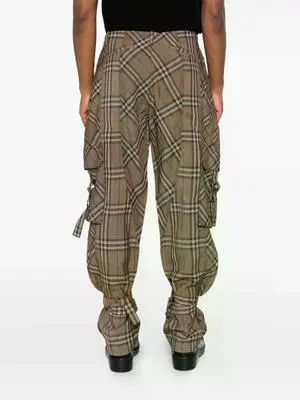 Burberry Beige Checked Cargo Pants With Drawstring Waist