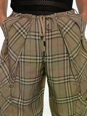 Burberry Beige Checked Cargo Pants With Drawstring Waist