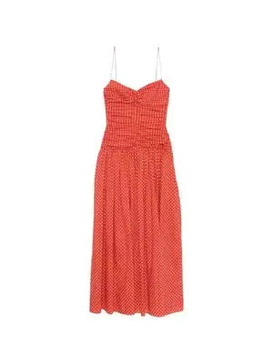 Matteau Gathered Polka Dot Midi Dress - Red
