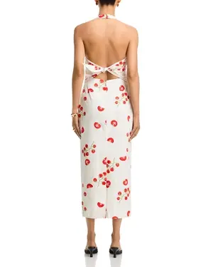 Line & Dot Tomato Print Halter Midi Dress