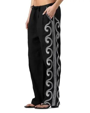 Blanknyc Embroidered Linen Wide Leg Pants