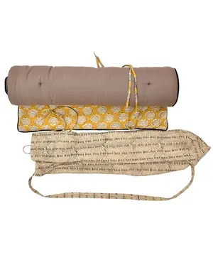VERVE CULTURE Block Print Yoga Mat And Towel Set - Yellow