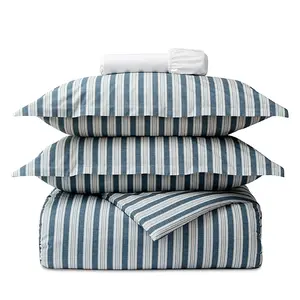 CHRISTY Calder Stripe Cotton Percale Bedding Set, Twin Xl - Navy