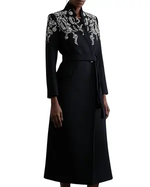 Karen Millen Tailored Wool Double Breasted Embellished Midi Coat