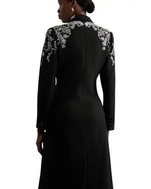 Karen Millen Tailored Wool Double Breasted Embellished Midi Coat