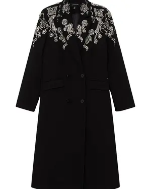 Karen Millen Tailored Wool Double Breasted Embellished Midi Coat