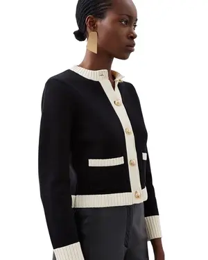 Karen Millen Cotton Cropped Knit Boxy Cardigan