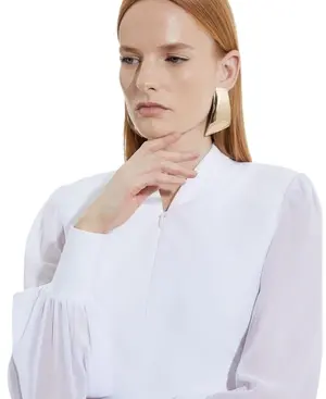 Karen Millen Zip Detail Chiffon Sleeve Knit Top