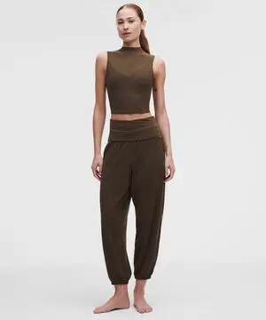 Lululemon Nulu And Mesh-overlay Cropped Studio Tank Top - Walnut Crunch