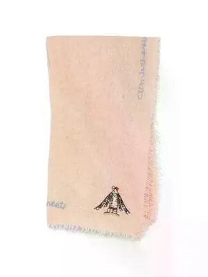 MOULETA Embroidered Frayed Scarf - Neutrals