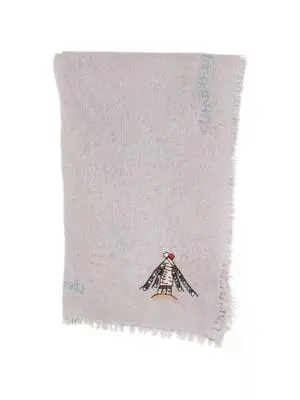 MOULETA Embroidered Frayed Scarf - Grey