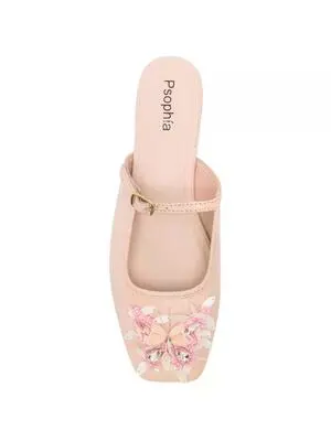 PSOPHIA Butterfly-embroidered Buckled Mules