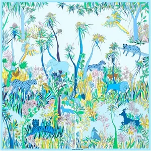 JESSIE ZHAO NEW YORK Silk Scarf Of Animal Kingdom - Blue