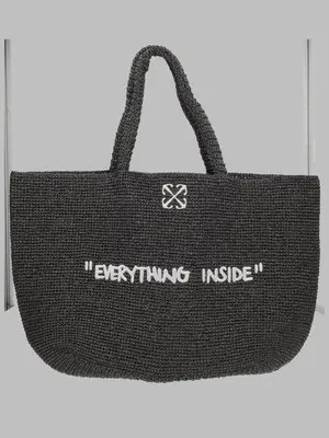 Off-White Raffia Tote Bag With Embroidery - Black
