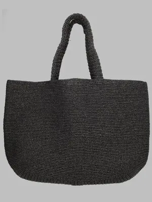 Off-White Raffia Tote Bag With Embroidery - Black