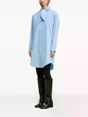 AMI Paris Cotton Shirt Dress With Scarf Detail - Blue