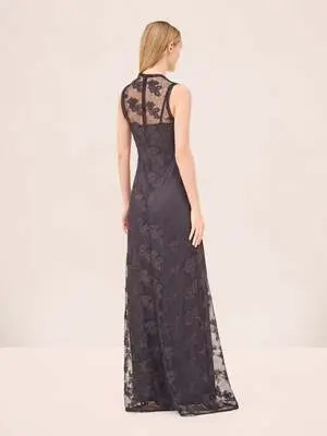 Alexis Eterna Sleeveless High Neck Lace Overlay Maxi Dress - Noir