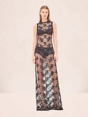 Alexis Eterna Sleeveless High Neck Lace Overlay Maxi Dress - Noir