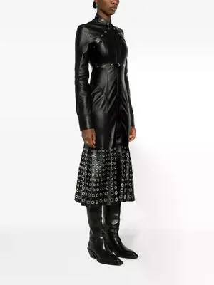 Off-White Leather Midi Dress With Eyelet Embellishments
