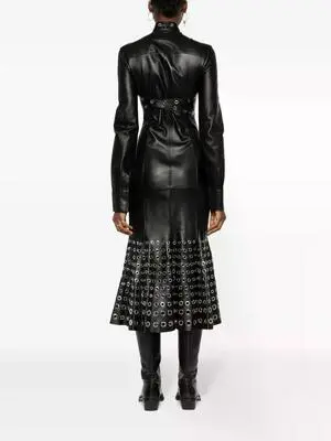 Off-White Leather Midi Dress With Eyelet Embellishments